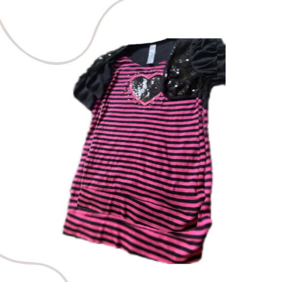 Beautees | Shirts & Tops | Pink And Black Striped Top W Glittery Heart ...